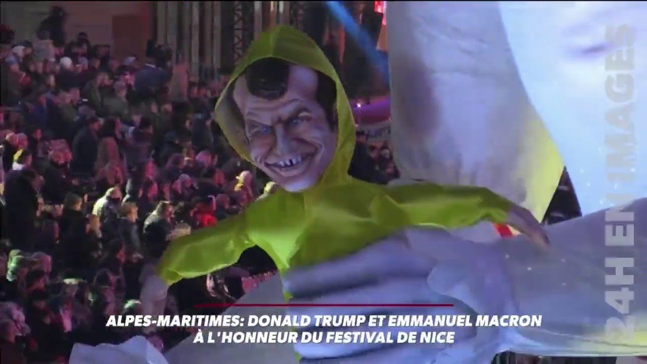 Macron et Trump à l'honneur du Carnaval de Nice - YouTube