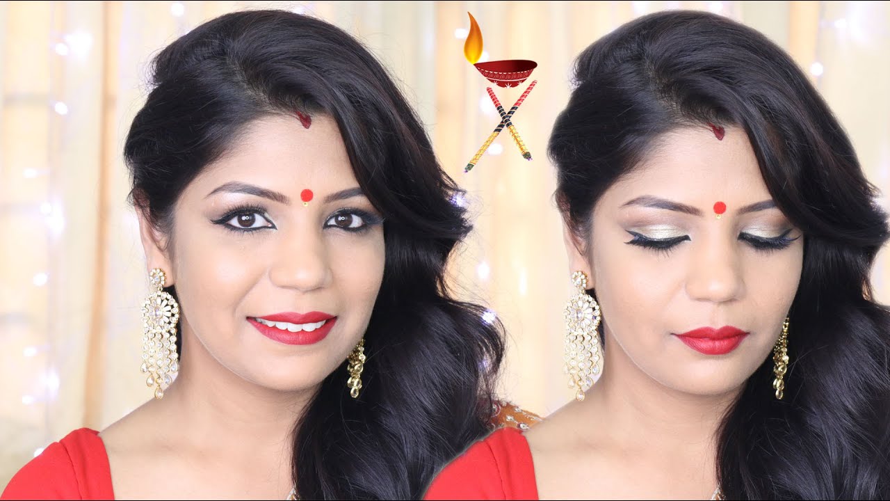 Navratri Durga Pooja Indian Makeup Tutorial | SuperPrincessjo - YouTube
