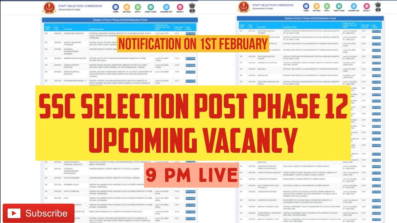 SSC Selection Post Phase 12 Upcoming Vacancy! Check Now! #ssc # ...