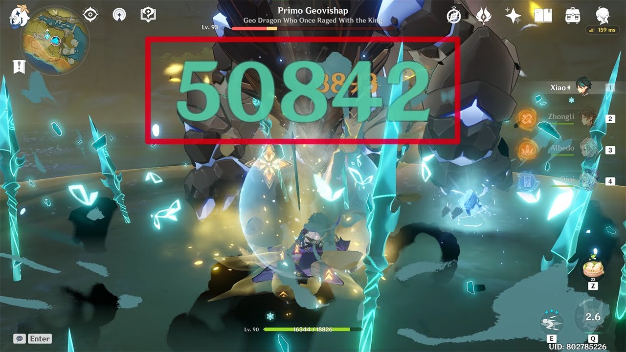 LVL 90 XIAO 50K PLUNGE DAMAGE VS PRIMO GEOVISHAP | GENSHIN IMPACT - YouTube