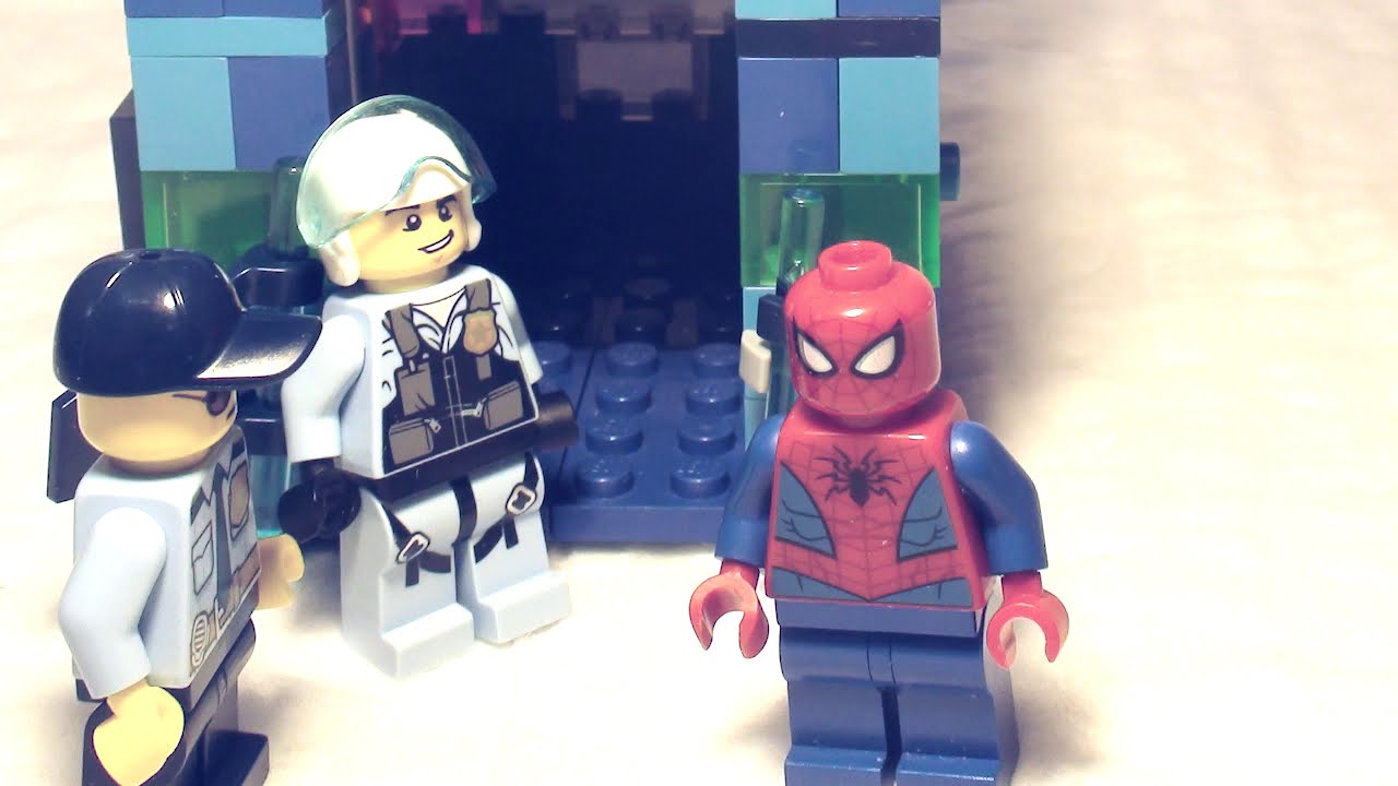 Lego Spider-Man Gets A Cool Police Three Wheels Car. Lego Stop Motion ...