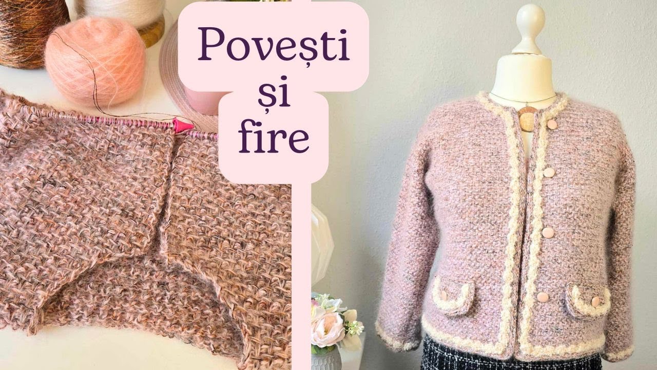 Povești și fire - Cardigan tricotat tip Chanel - ”Floare de cireș ...