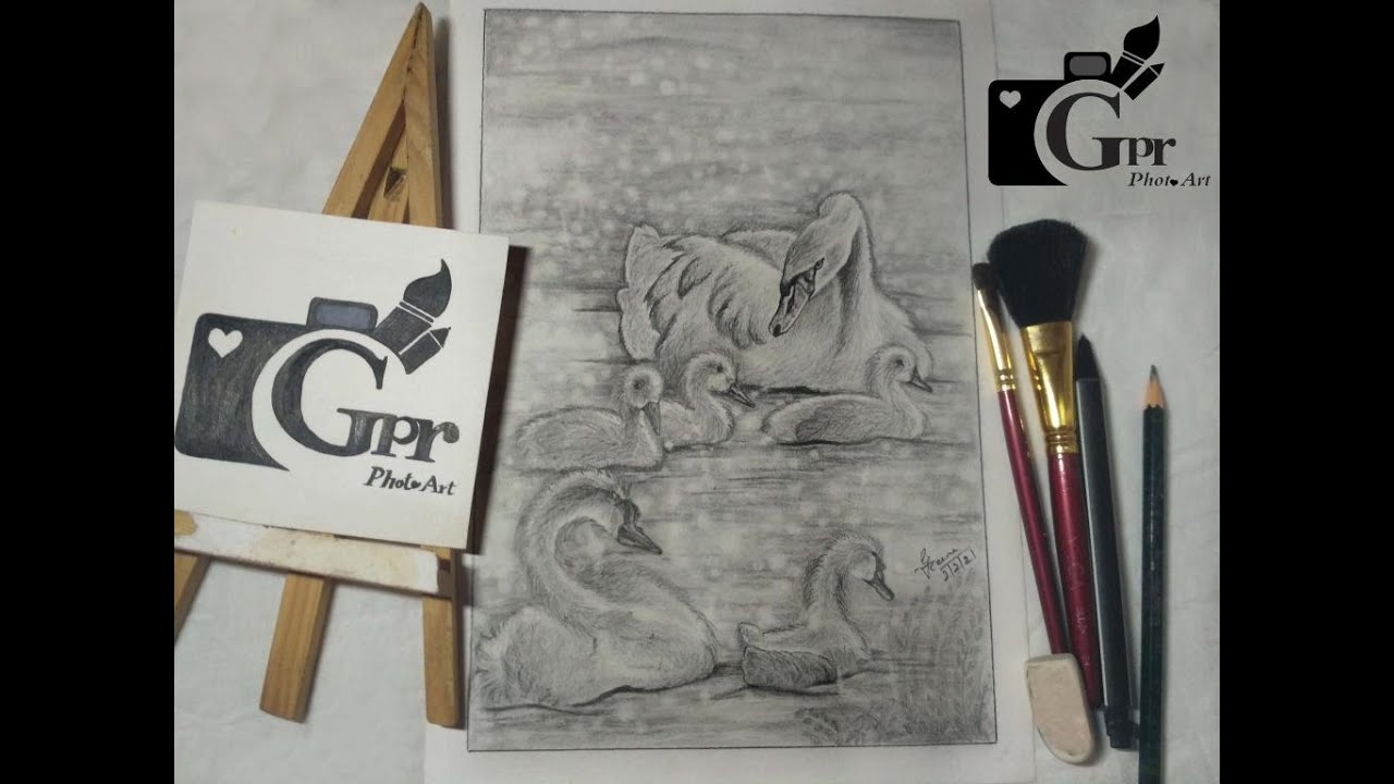 The Swan Family / Pencil shading / Time-lapse video / Tamil - YouTube