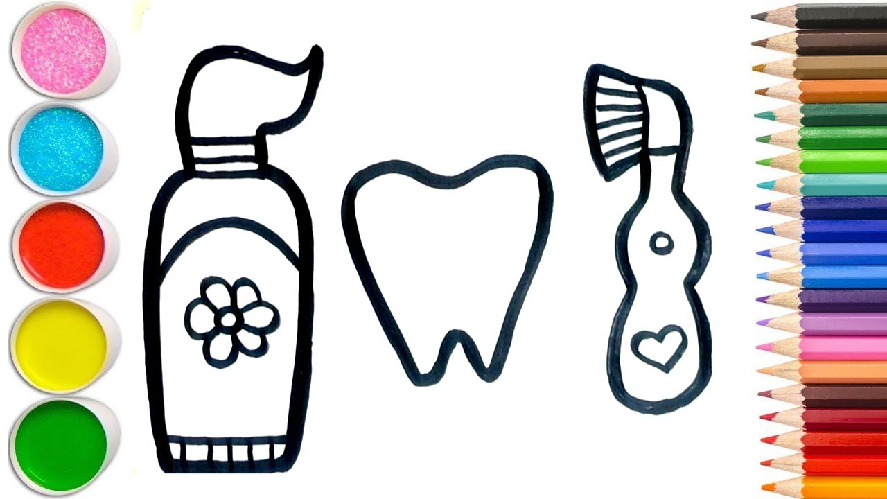 How To Draw Tooth Toothbrush Toothpaste coloring and drawing for Kids ...