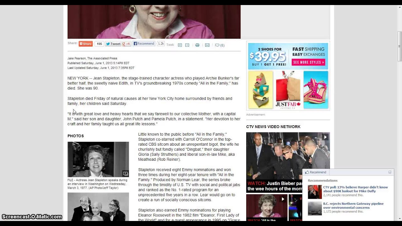 Jean Stapleton TV's beloved Edith Bunker from 'All in the Family' dies ...
