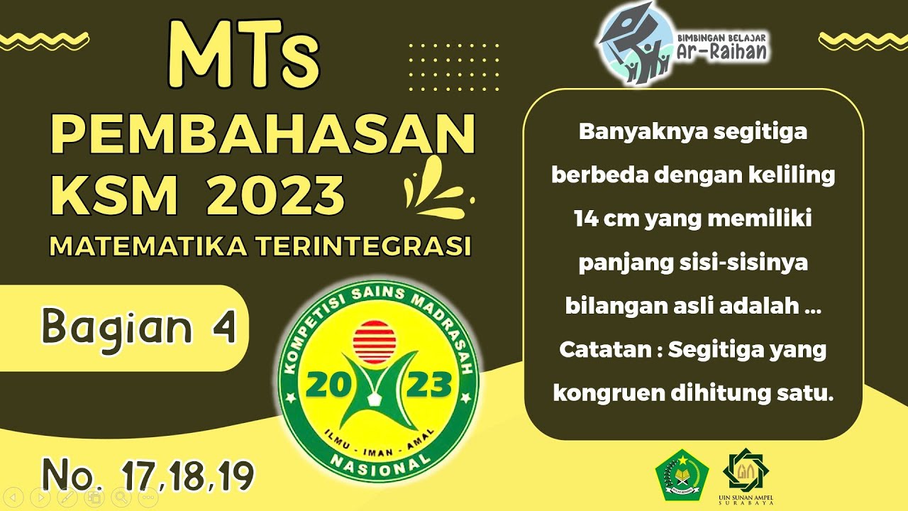 PART 4 KSM MTs 2023 || PEMBAHASAN SOAL RESMI KSM MTs 2023 MATEMATIKA ...