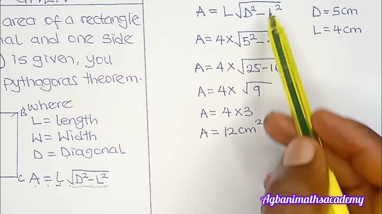 How to Calculate Area of a Rectangle when the Diagonal is Given - YouTube
