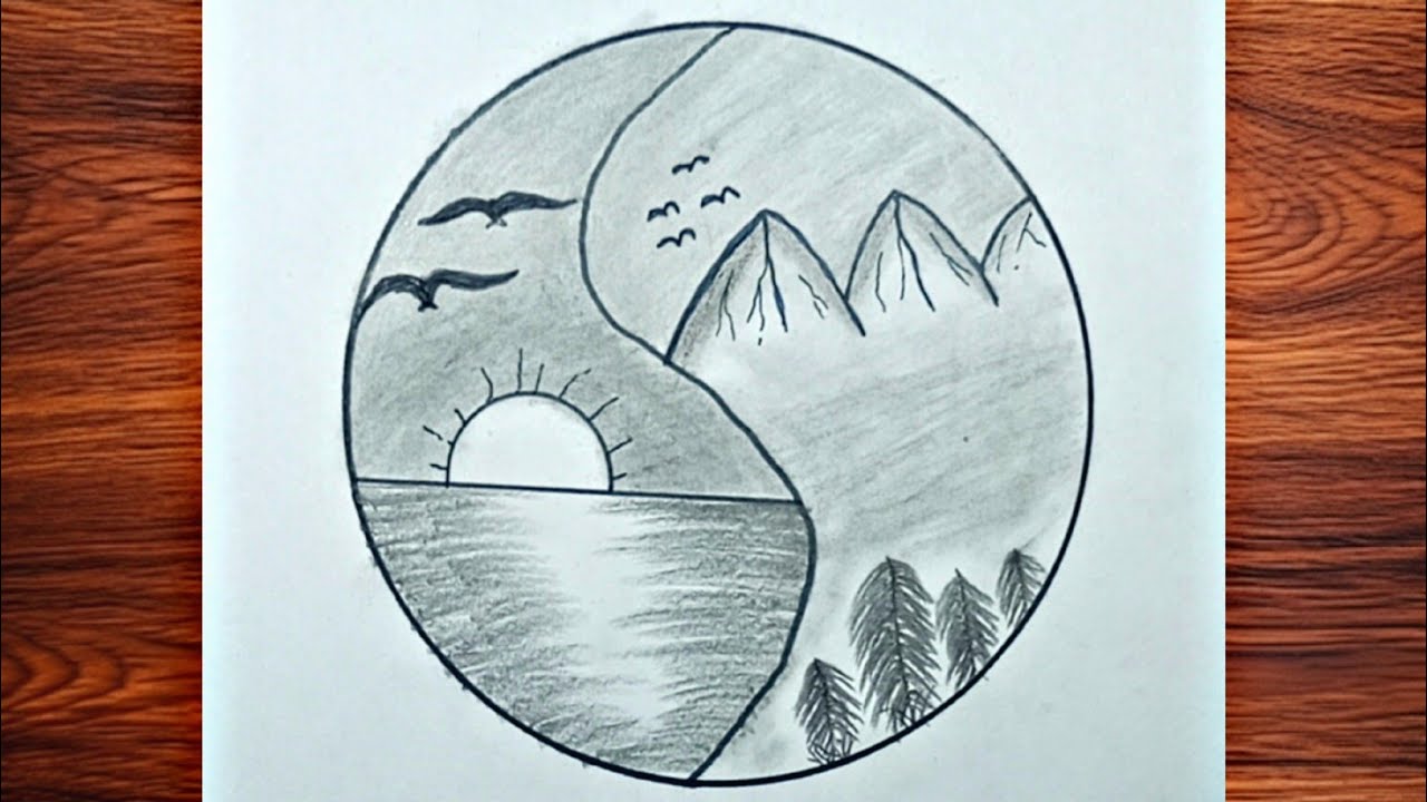 cricle drawing scenery easy ideas // cricle scenery drawing with pencil ...