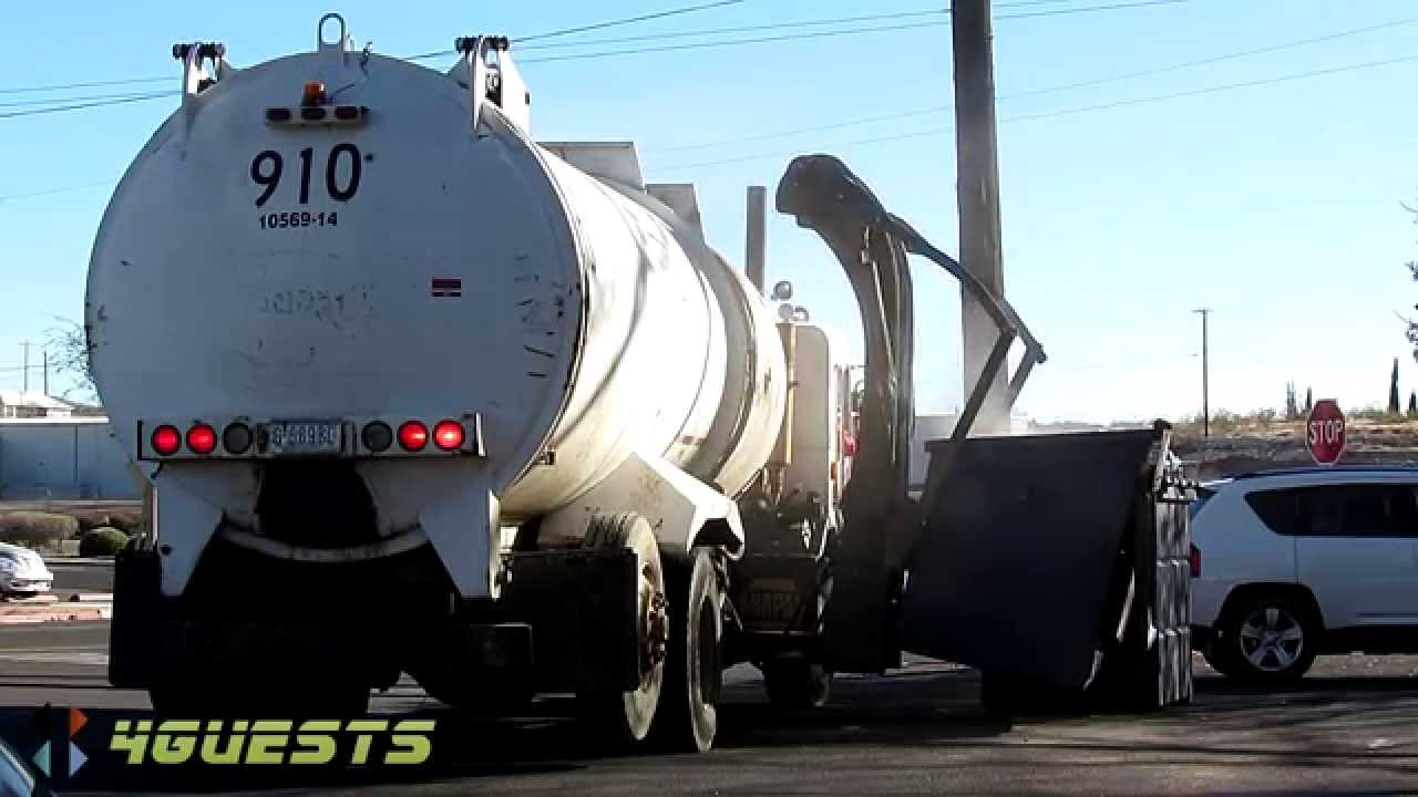 GARBAGE TRUCK SIDE LOADER IN ACTION - YouTube