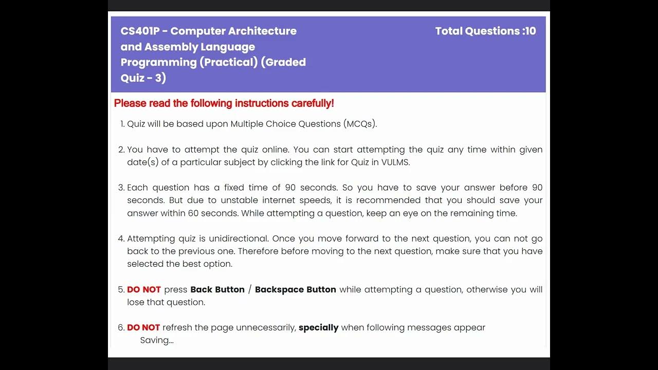 CS401P Graded Quiz 3 Solution Spring-2024 | Computer Architecture and Assembly Language ...