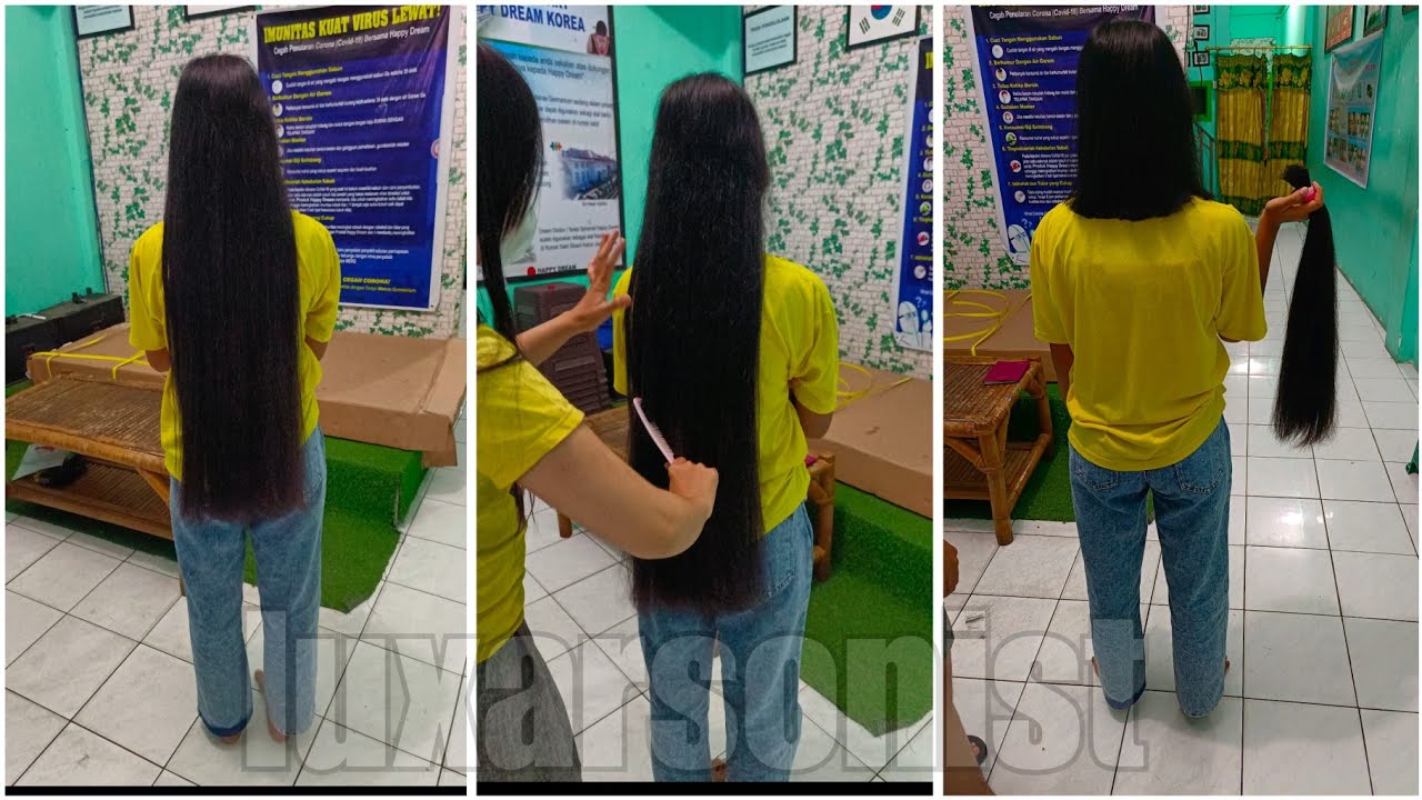 potong rambut panjang anak sekolah dari sepantat jadi pendek - YouTube