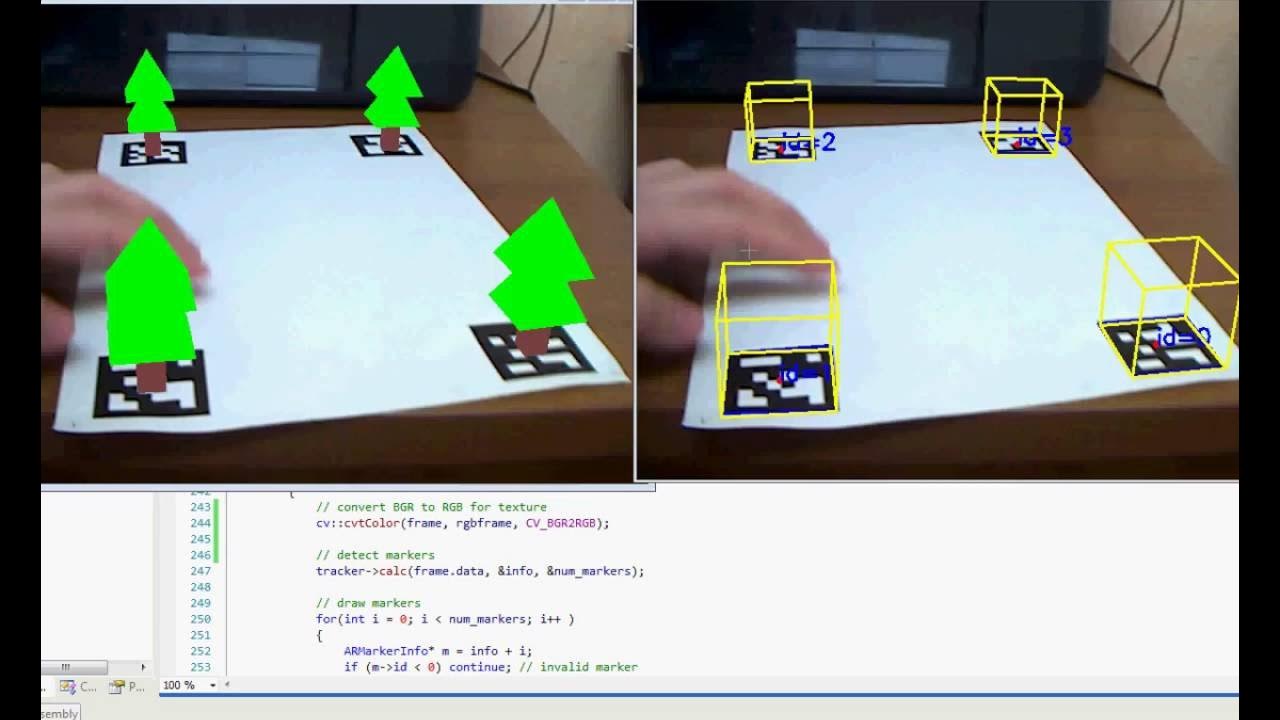 Augmented reality using ARToolkit+ with OpenCV & OpenGL - YouTube