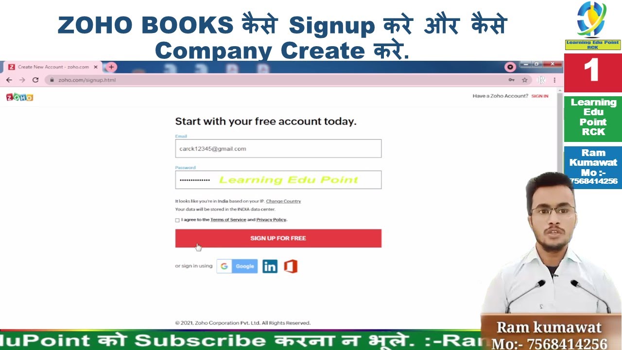 1 How to signup ZOHO BOOKS and how to Company Create in zoho books ...