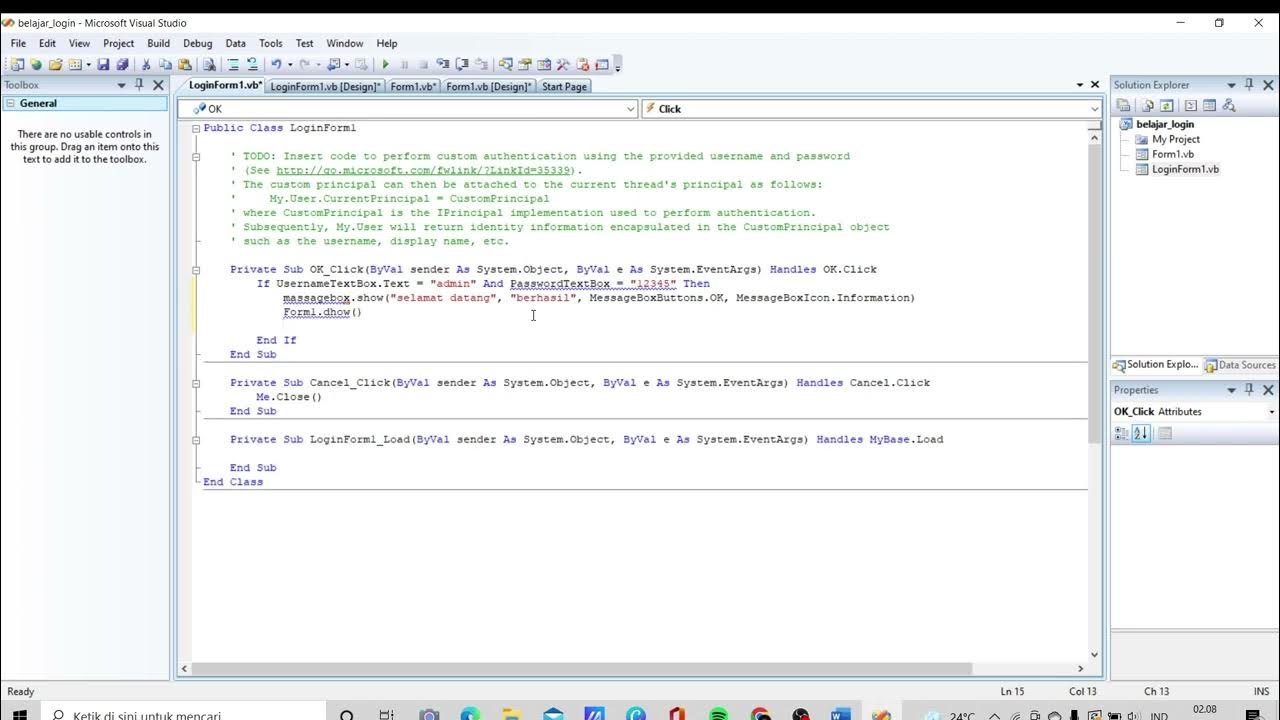 Membuat login tanpa database di Visual Basic .Net (VB .NET) - YouTube