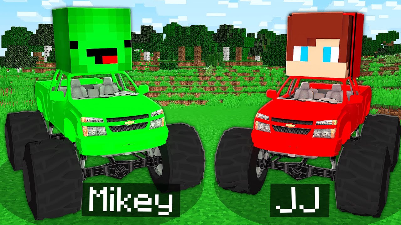 MONSTER TRUCK BATTLE: Mikey Vs JJ In Minecraft - Maizen - YouTube