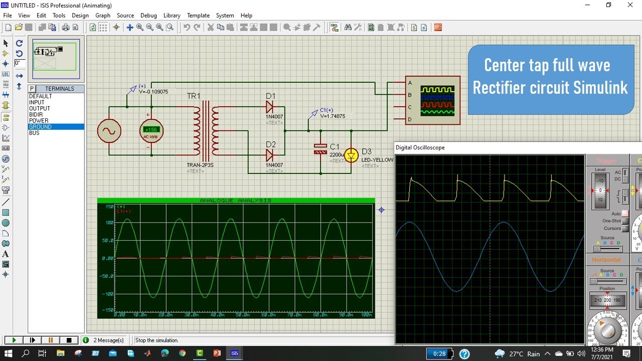 Center tap full wave rectifier circuit simulink | Bangla Tutorial | - YouTube