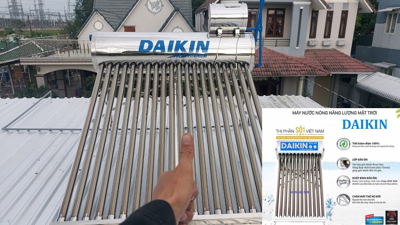 Đánh giá máy nước nóng năng lượng mặt trời Daikin Solar 200 lít - YouTube