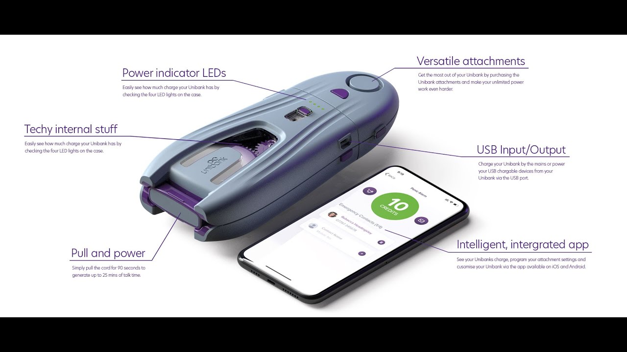 Unibank Power Bank - Award-winning, unique pull & power charger - YouTube