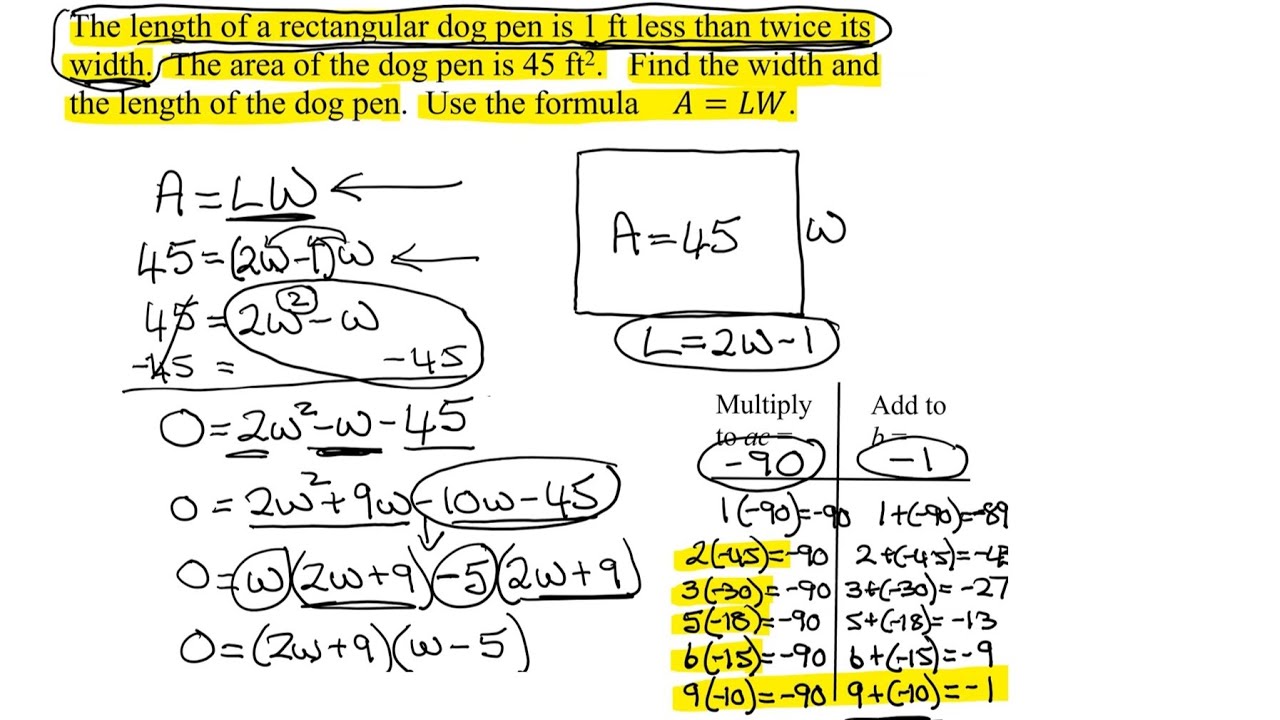 Application of Quadratic Equations: Word Problem Involving Area of ...