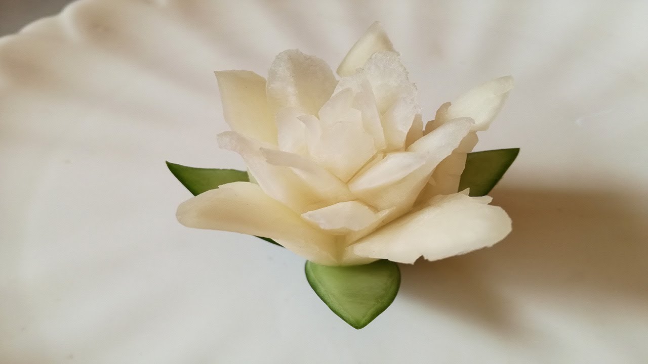How To Carving White Radish In Rose Flower Garnish With With Cucumber ...