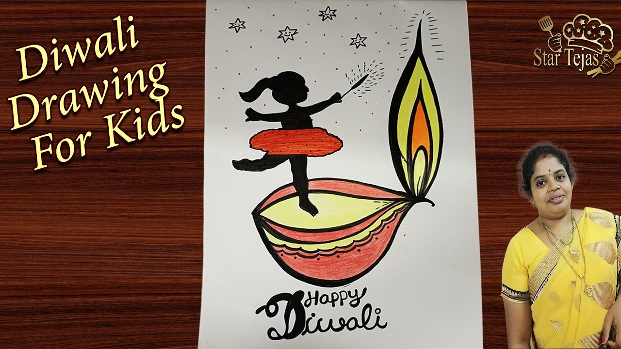 How to draw diwali/Deepavali festival drawing for kids/Diwali Special ...