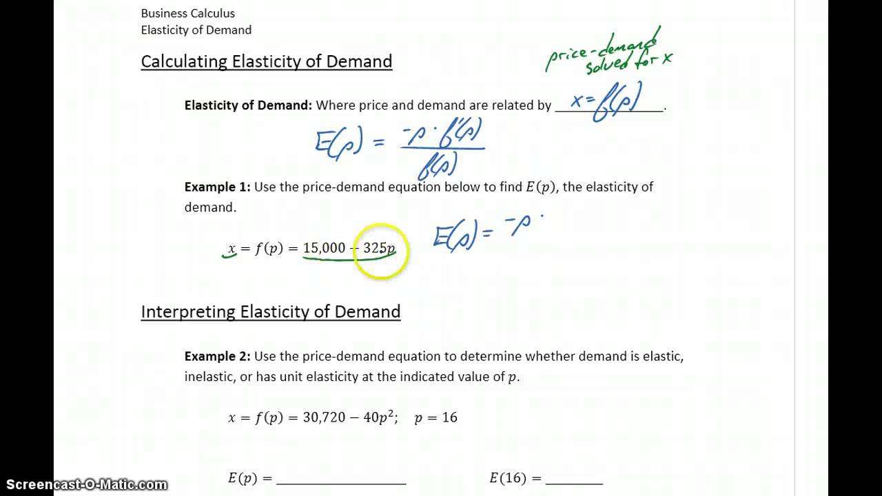 Elasticity Of Demand Formula Calculus