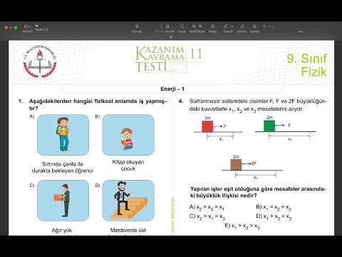9.SINIF FİZİK KAZANIM TEST 11 (2022-2023) İŞ GÜÇ ENERJİ FİZİK 9 2.DÖNEM 1.YAZILI