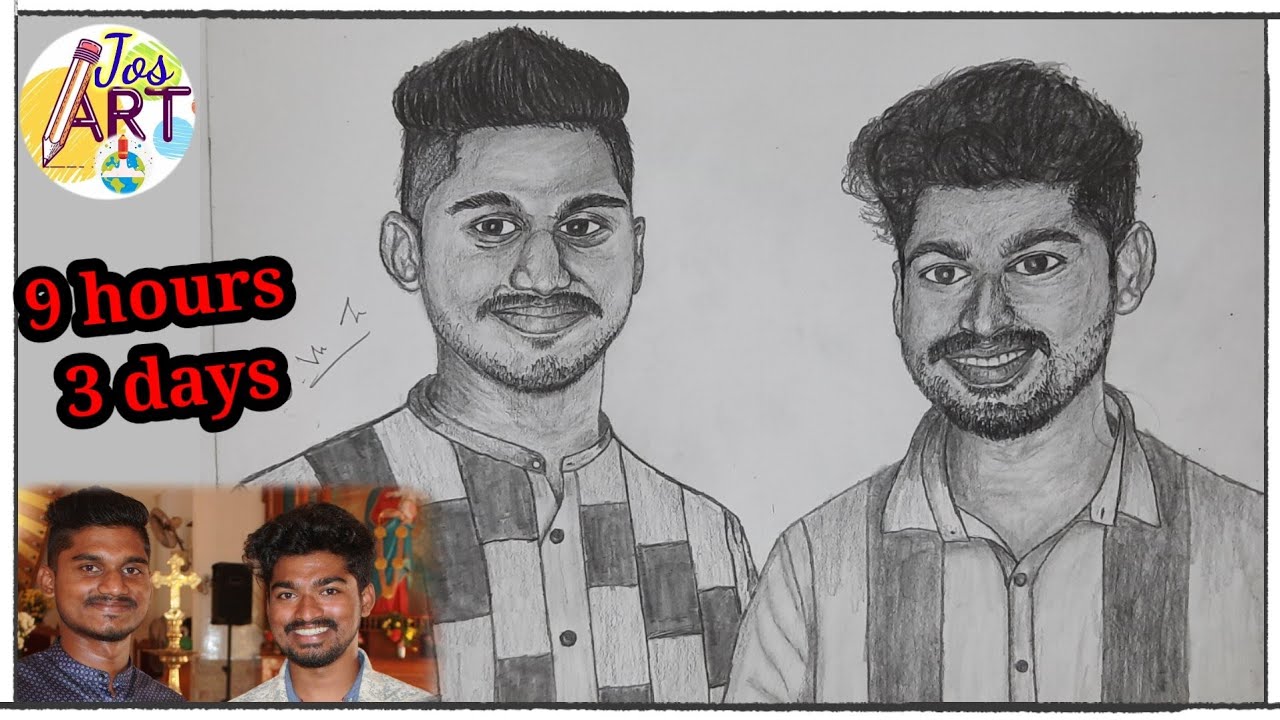 How to draw realistic Portrait art drawing//Sibling drawing\\Shading ...