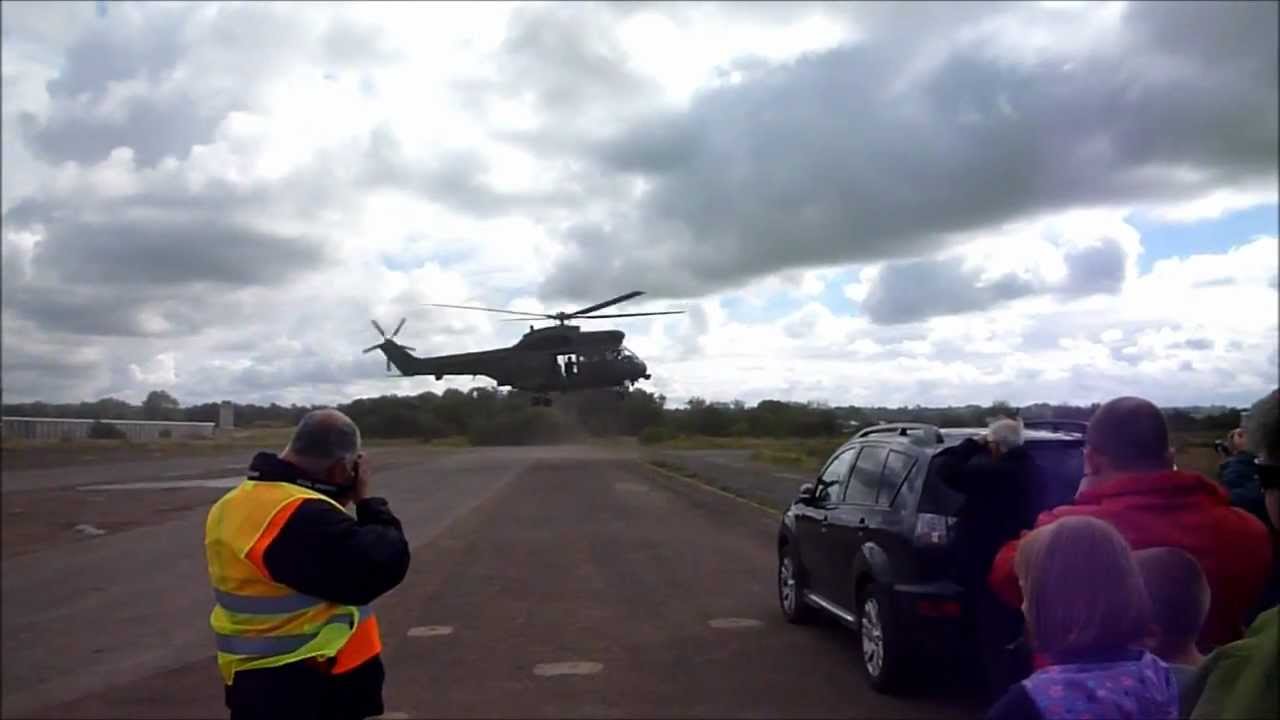 RAF Puma helicopter taking off and doing a flypast - YouTube