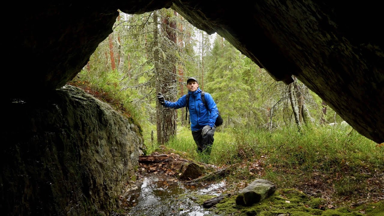 Rain in the October Forest, Finding Shelter in a Cave - YouTube