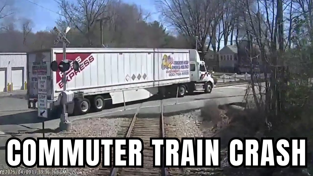 Commuter Trains Smashes Semi-Truck Stopped on Tracks - YouTube