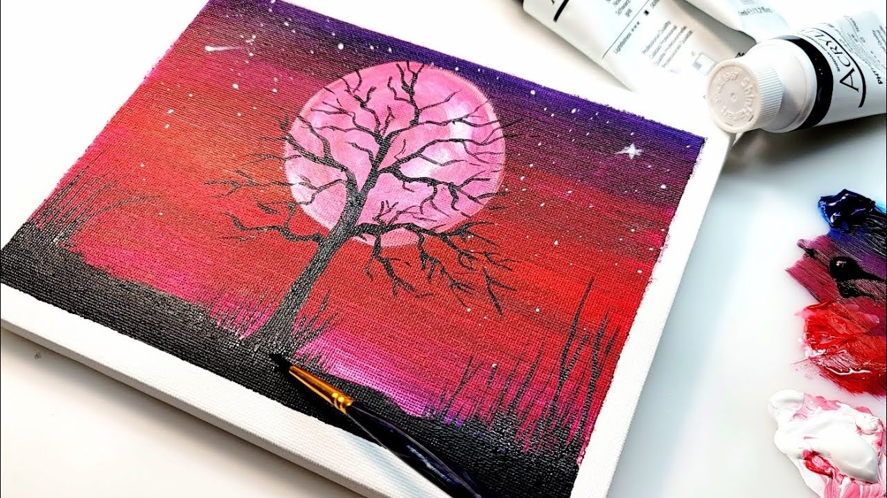 Easy Full Moon Painting | Acrylic painting tutorial for beginners #16 ...