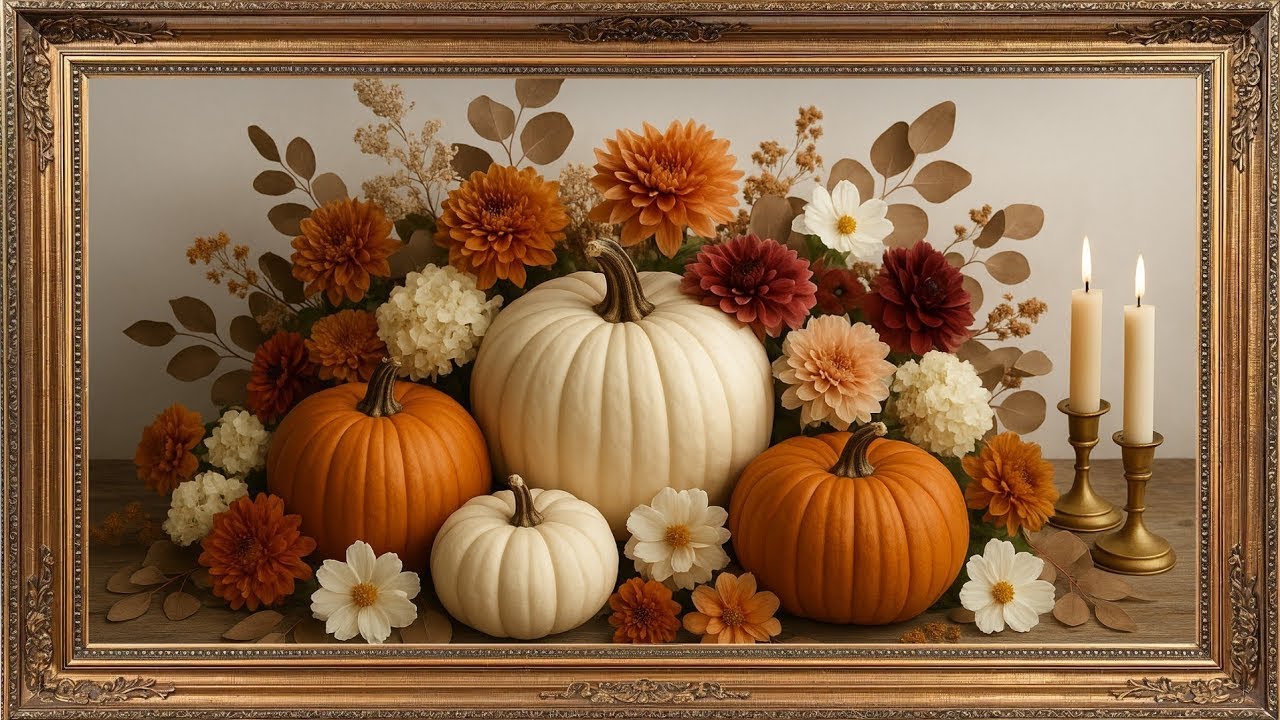Fall Florals & Pumpkins | Vintage Framed TV Art | 1HR 4K | Autumn ...