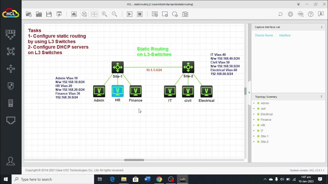 How to configure Static Routing on "H3C/HPE" L3-Switches by using HCL Cloud Lab - YouTube