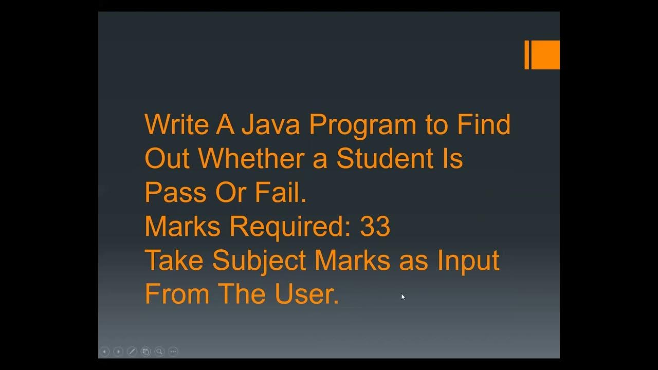 Write a java program whether a student is fail or pass that take marks from user as a input ...