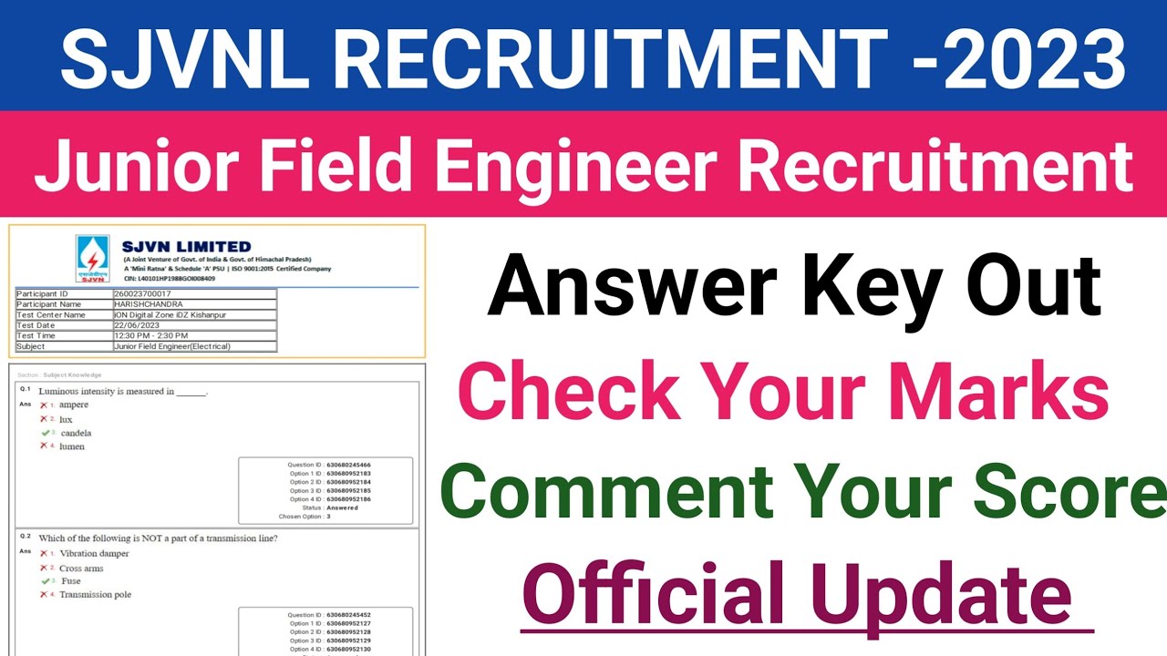 SJVNL Answer key Out||Sjvnl Junior Field Engineer Anskey||Sjvnl ...