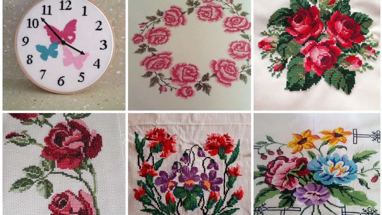 cross stitch flower pattern for bedsheets and curtains || dusuti chadar ...