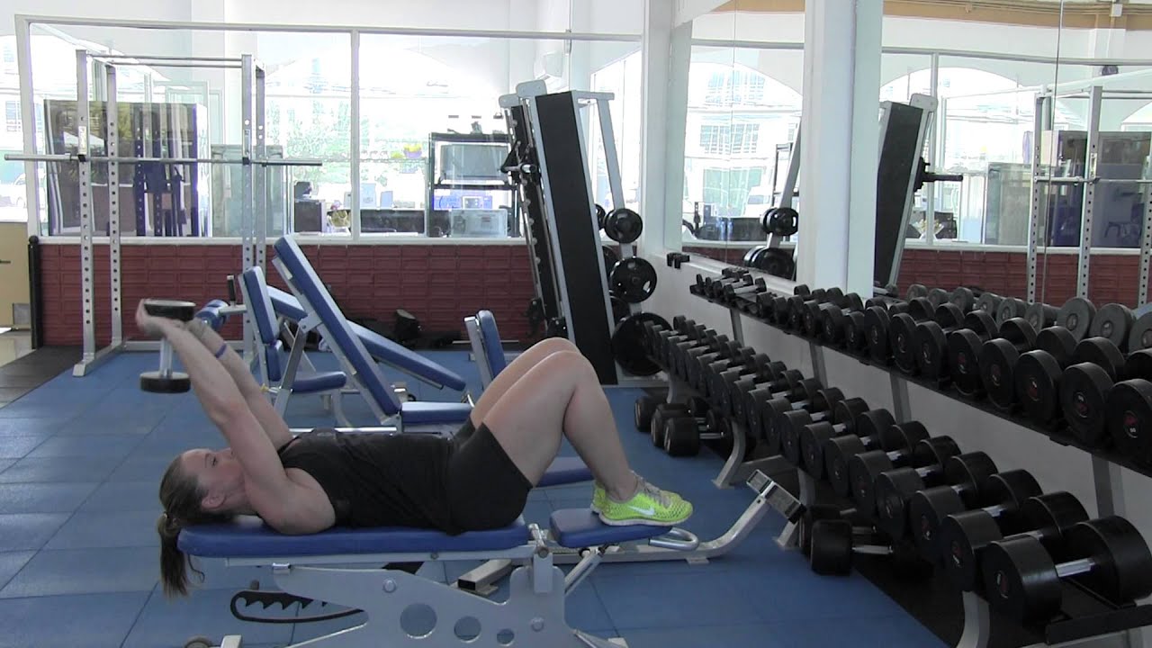 Single dumbbell pull through over head - YouTube