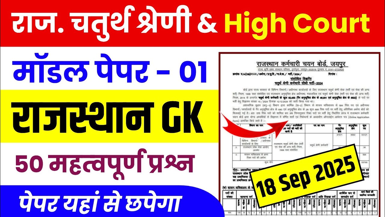 Rajasthan High court 4th grade Syllabus | High Court model paper | High ...