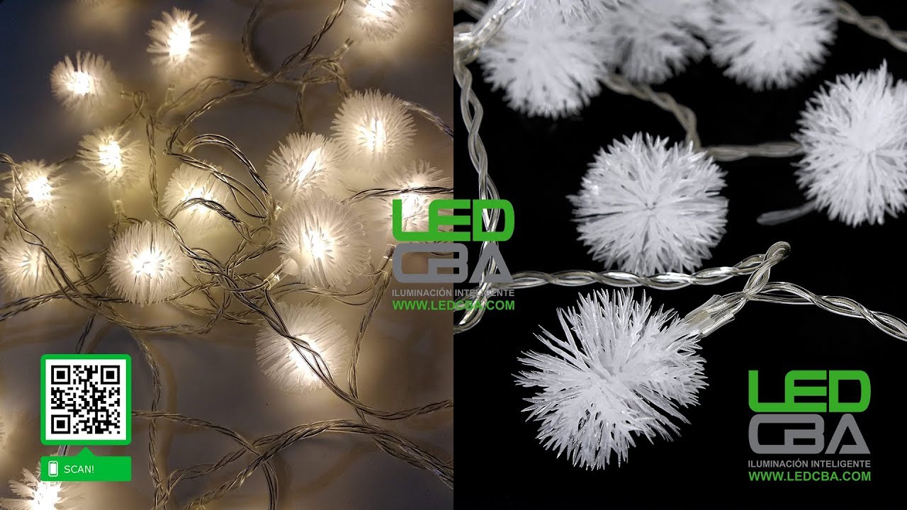Guirnalda Luces Led 28 Pompones Copos 3 Cm Calida 4 Mtrs 220v - YouTube