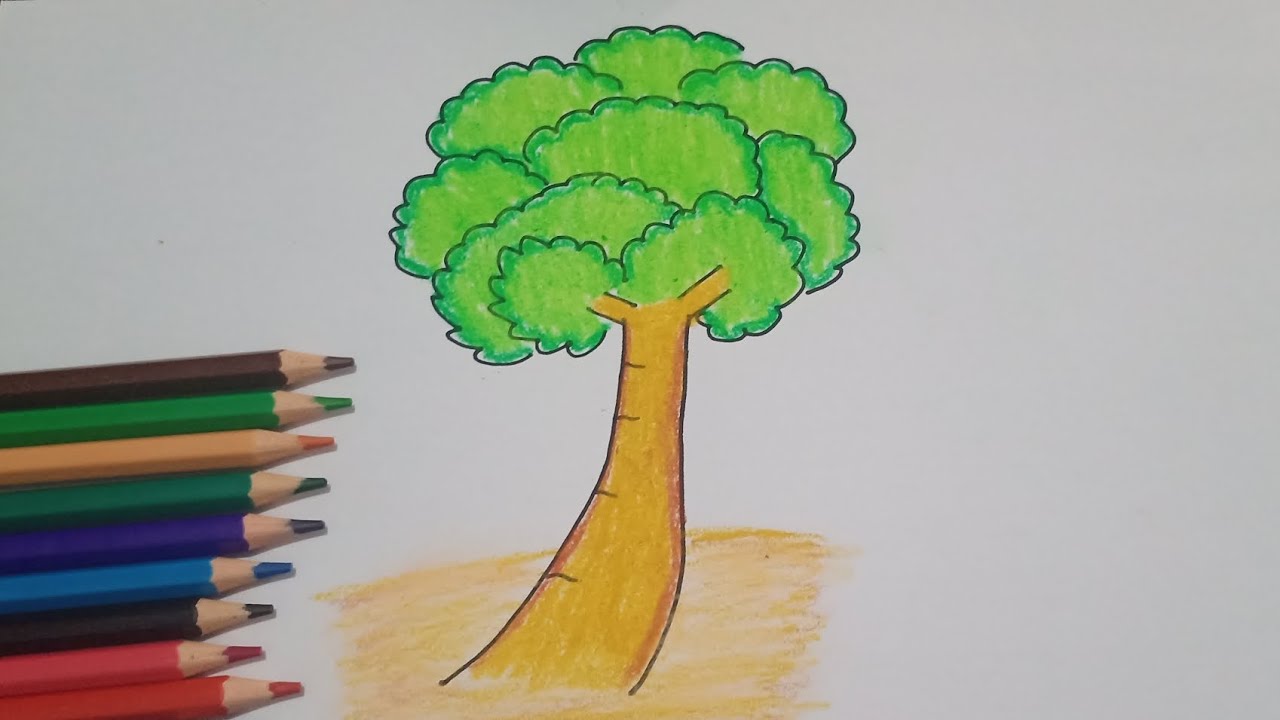Cara buat gambar pohon mudah - how to make an easy tree drawing - YouTube