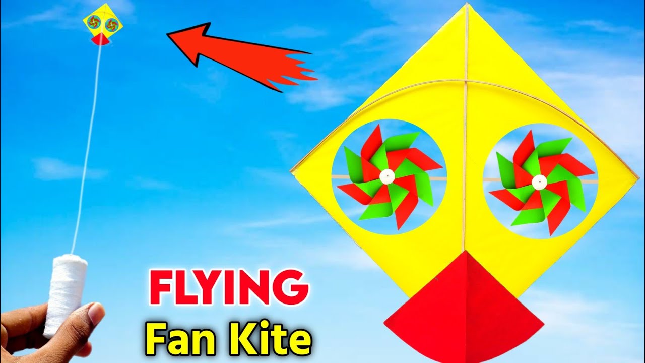 How to make a fan kite | double fan on paper kite | Adding a windmill ...
