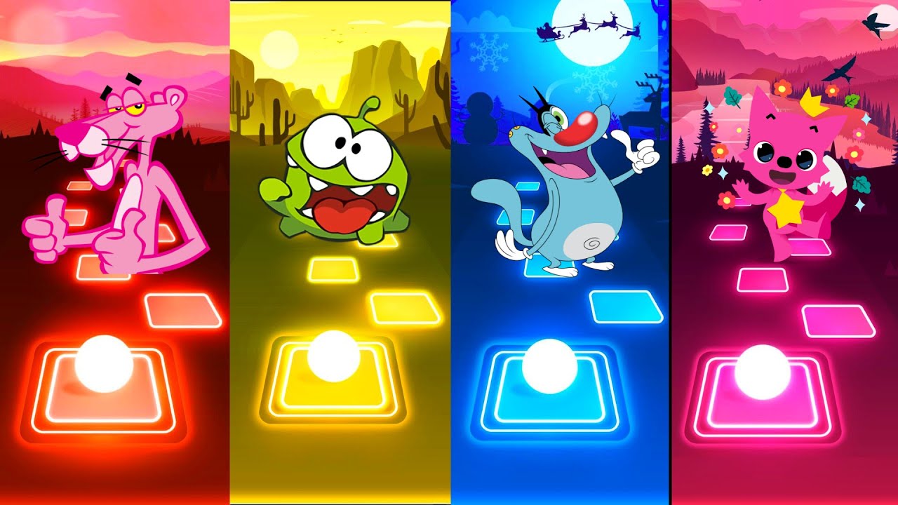 Pink Panther vs Om Nom vs Oggy vs Pinkfong - Tiles Hop EDM Rush - YouTube