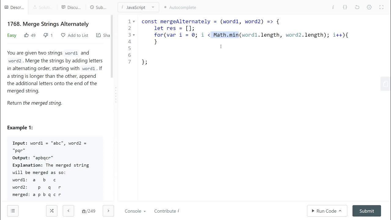 Leetcode 1768 Easy Merge Strings Alternately Youtube