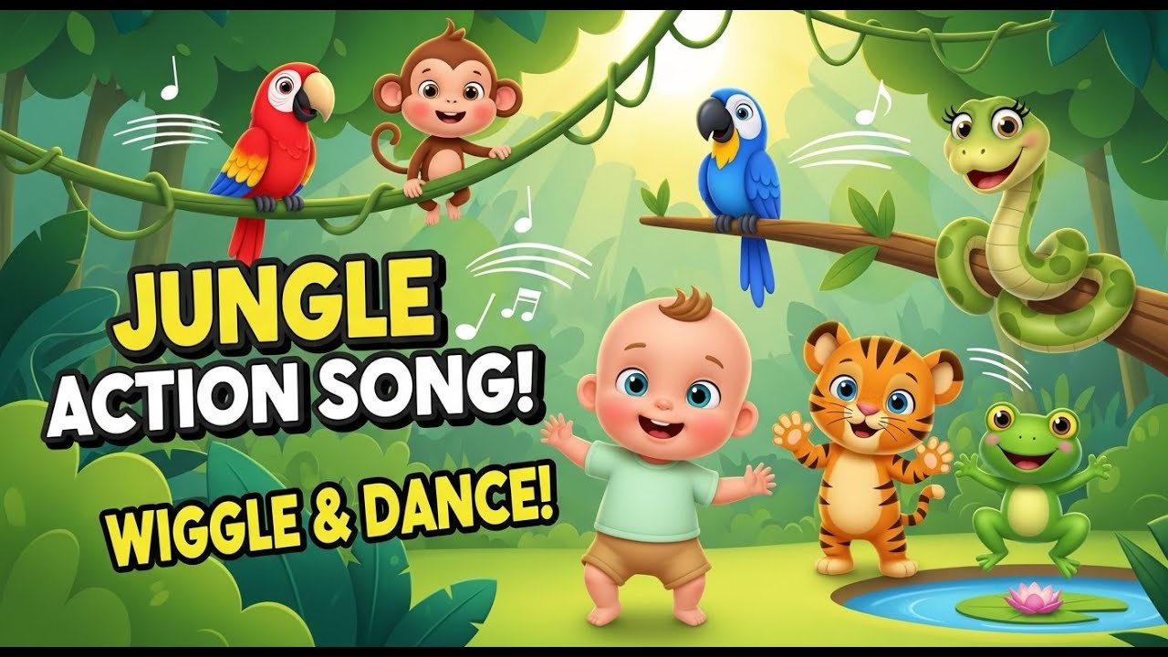 Jungle Action Song for Kids 🐒🌴 | Wiggle & Dance Nursery Rhyme ...