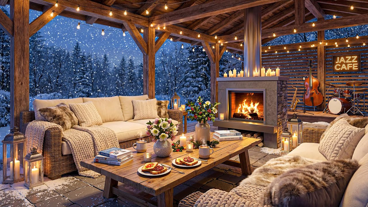 Cozy Winter Fireplace Jazz Ambience ️ Soothing Winter Jazz Music, Soft ...