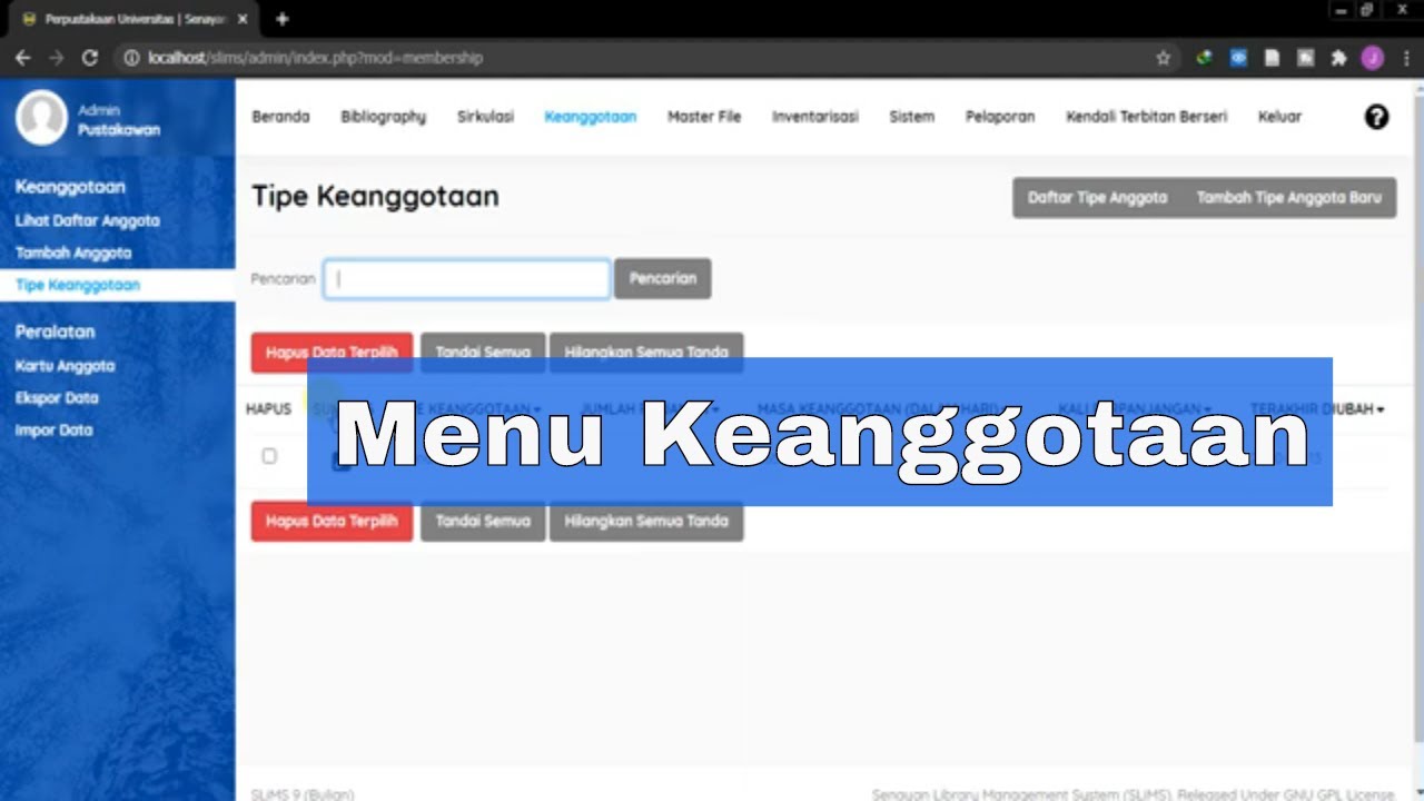 Tutorial Senayan Library Management System (SLiMS) 9 Bulian - Menu ...
