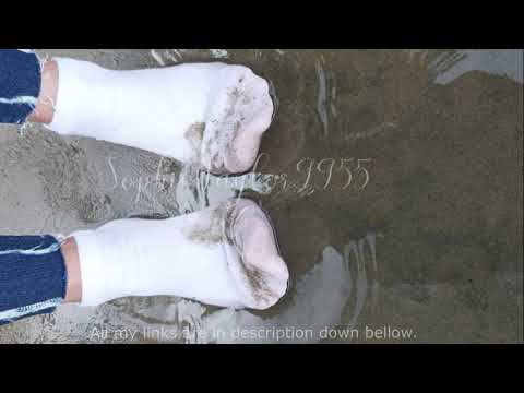 Wet white ankle socks on the  beach🌊