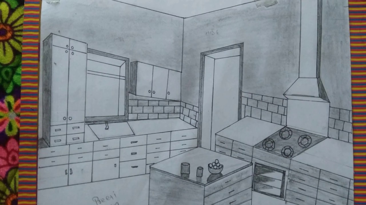 How to draw a kitchen using 2- point perspective: step by step - YouTube
