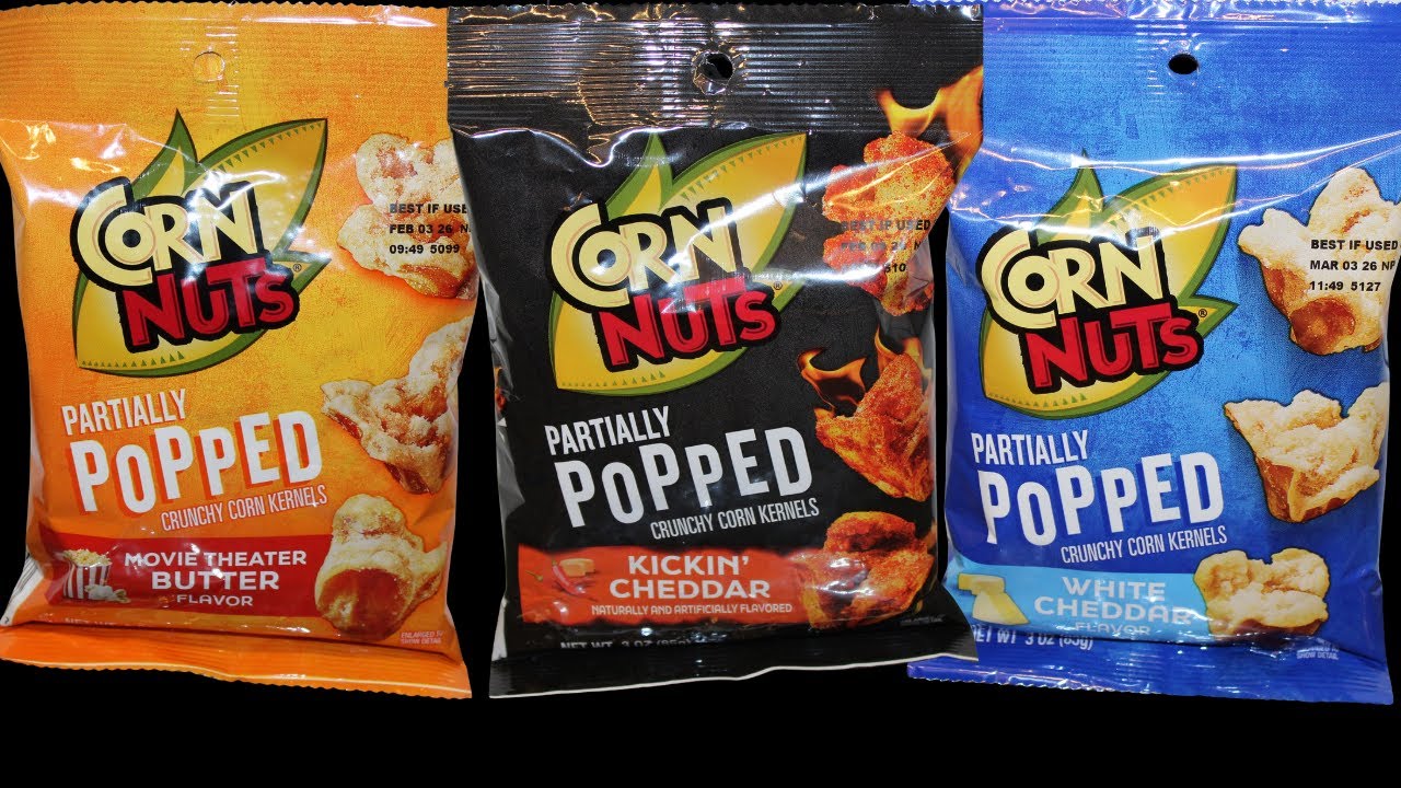 Corn Nuts Partially Popped: Movie Theater Butter, Kickin’ Cheddar ...